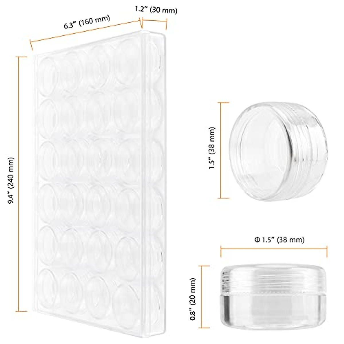 SEUNMUK 4 Sets 24 Grids Embroidery Diamond Storage Box, Clear Plastic Bead Storage Containers, Diamond Painting Storage Containers for DIY Art Crafts Diamond Bead Nail