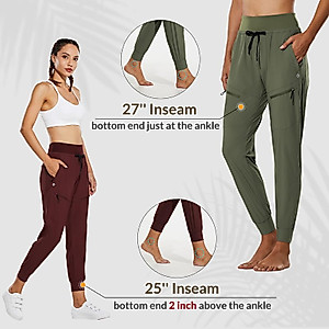 BALEAF Women's Joggers Lightweight Hiking Pants High Waist 5 Zipper Pockets Quick Dry Travel Athletic UPF50+ Rifle Green S