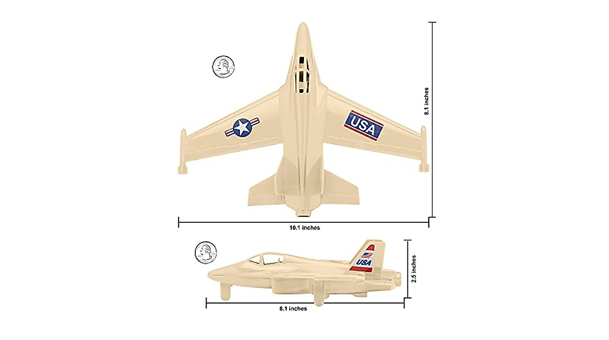 TimMee Prop Plane & Fighter Jet Set - Tan, US Made Plastic