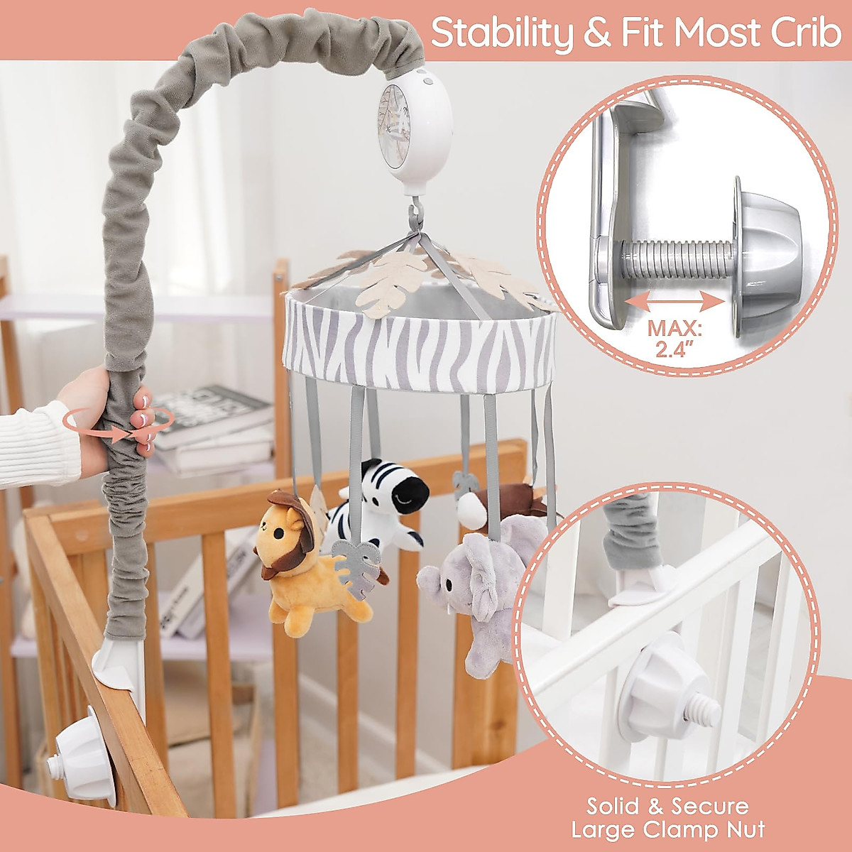 Baby Mobile for Crib,ACRABROS Crib Mobile for Boys Girls,35 Lullabies Digital Musical Box,Woodland Nursery Decor Toys,Jungle Animals