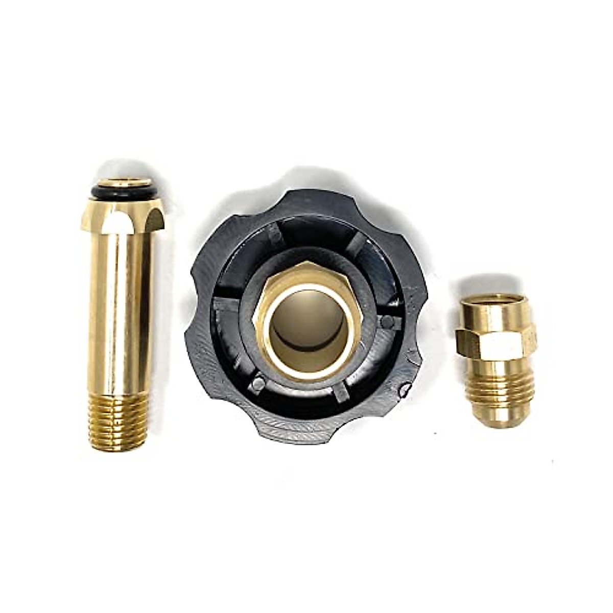 Soft Nose POL Propane Gas Tank Adapter Plug with FULL Flow x 1/4 inch Male NPT fitting includes adapter for 3/8 inch Male Flare [910-514] w/O-ring for Brass Nipple to Open Safety Valve
