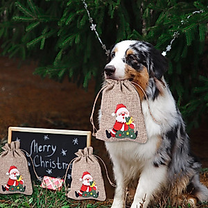 Shan-S Christmas Decor Christmas Burlap Gift Bags, Christmas Jute Linen Bags, Xmas Jute Linen Candy Bag Treat Gift Drawstring Pouches Burlap Gift Bags for Wedding Christmas Party Favors