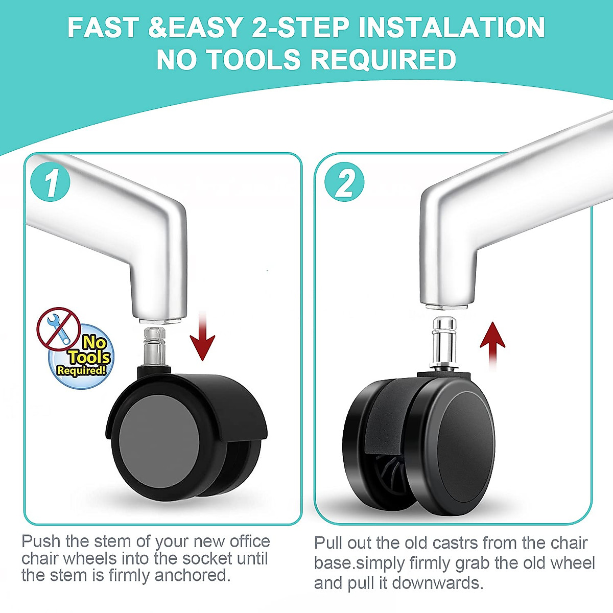 Replacement Office Chair Wheels, Caster Desk Chair Wheels, Rolling Wheels for Office Chair, Chair Rollers Casters, Chair Casters for Hardwood Floors, 5 Set Chair Casters Safe for All Floors