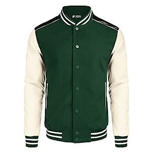 COOFANDY Mens Fashion Varsity Jackets Casual Leather Sleeves College Baseball Bomber Jacket Streetwear