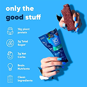 IQBAR Brain and Body Plant Protein Bars - Wild Blueberry - 12 Count, Low Carb, High Fiber, Gluten Free, Healthy Vegan Snacks - Low Sugar Keto Bar Pack