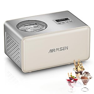 AIRMSEN 2.1-Quart Ice Cream Maker Machine with Built-in Compressor, No Pre-Freezing Required, Fully Automatic Frozen Treats Maker with LED Display & Timer, 72-Minute Cooling Function, Stainless Steel