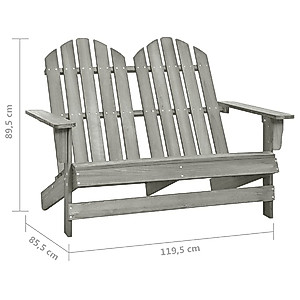 Tidyard 2-Seater Patio Adirondack Chair Solid Wood Fir Gray Outdoor Fire Pit Chair Wooden Garden Armchair for Porch Pool Lawn Deck Backyard Balcony Outdoor