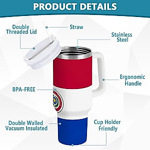 ODAWA Large Travel Insulated Tumblers with Handle and Straw, Paraguay Flag Double Wall Insulated Tumbler Insulated Vacuum Tumbler