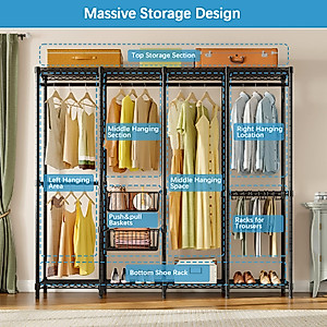 VIPEK V40 Pro Portable Closet Wardrobe Heavy Duty Clothing Rack with 2 Sliding Storage Baskets & 10 Pants Hangers, Freestanding Clothes Rack Large Closet Rack for Bedroom, Max Load 1000lbs, Black