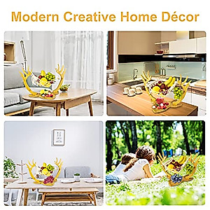 Opohaome Farmhouse Wooden 2 Tier Tray Kitchen Table Decor Serving Tier Tray Fruit Basket Bowl with Banana Hanger Macrame Fruit Hammock Creative Decorative Trays Two Tier Tray Cupcake Stand