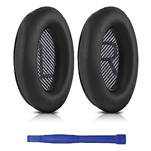 T Tersely Replacement Earpads Cushions for Bose QuietComfort 35 II/45 (QC35/QC45/QC35 II) Headphones,with QC35 Shaped Scrims with 'L and R' Lettering QC25 QC15 QC2 SoundTrue SoundLink Ear Pads (Black)