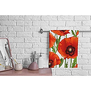oFloral Red Poppy Floral Hand Towels Cotton Washcloths,Nature Botanical Plant Poppy Flower Bud Leaf Soft Towels for Bathroom/Kitchen/Yoga/Golf/Hair/Face Towel for Men/Women/Girl/Boys 15X30 Inch