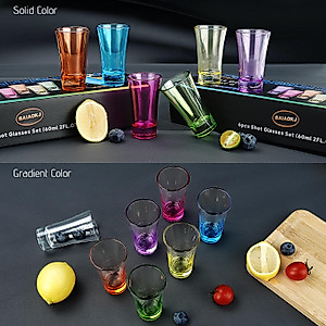 SAIAOKJ Shot Glasses Set, 2 Oz Heavy Base Shot Glasses, 6 Pack Tequila Shot Glasses with Gift Box Round Shot Glass for Tequila Whiskey Vodka Liquors Cocktail (Ombre Colorful)