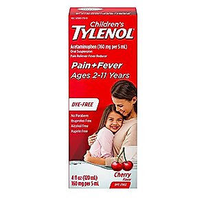 Children's Tylenol Oral Suspension Acetaminophen Medicine, Dye-Free Cherry, 4 fl. oz