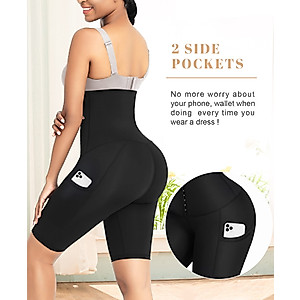 FeelinGirl Womens Tummy Control Waist Trainer High Waisted Shorts Corset Body Shaper Shapewear with Pockets Black