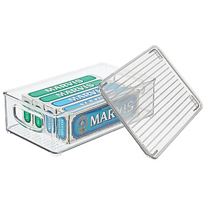 mDesign Plastic Storage Bin Box Container, Lid, Built-In Handles, Organization for Makeup, Hair Styling Tools, Accessories in Bathroom Cabinet, Cupboard Shelves, Ligne Collection, 8 Pack, Clear