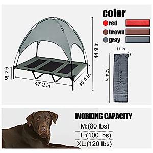 XL Size Large Elevated Dog Bed with Canopy,600D Oxford Dog Bed Cot with 210D Textilene Canopy,Outdoor Cooling Dog Cot with Shade Tent for Large Dogs,Holds up to 120 lbs,Send 1 pcs Soft Mat