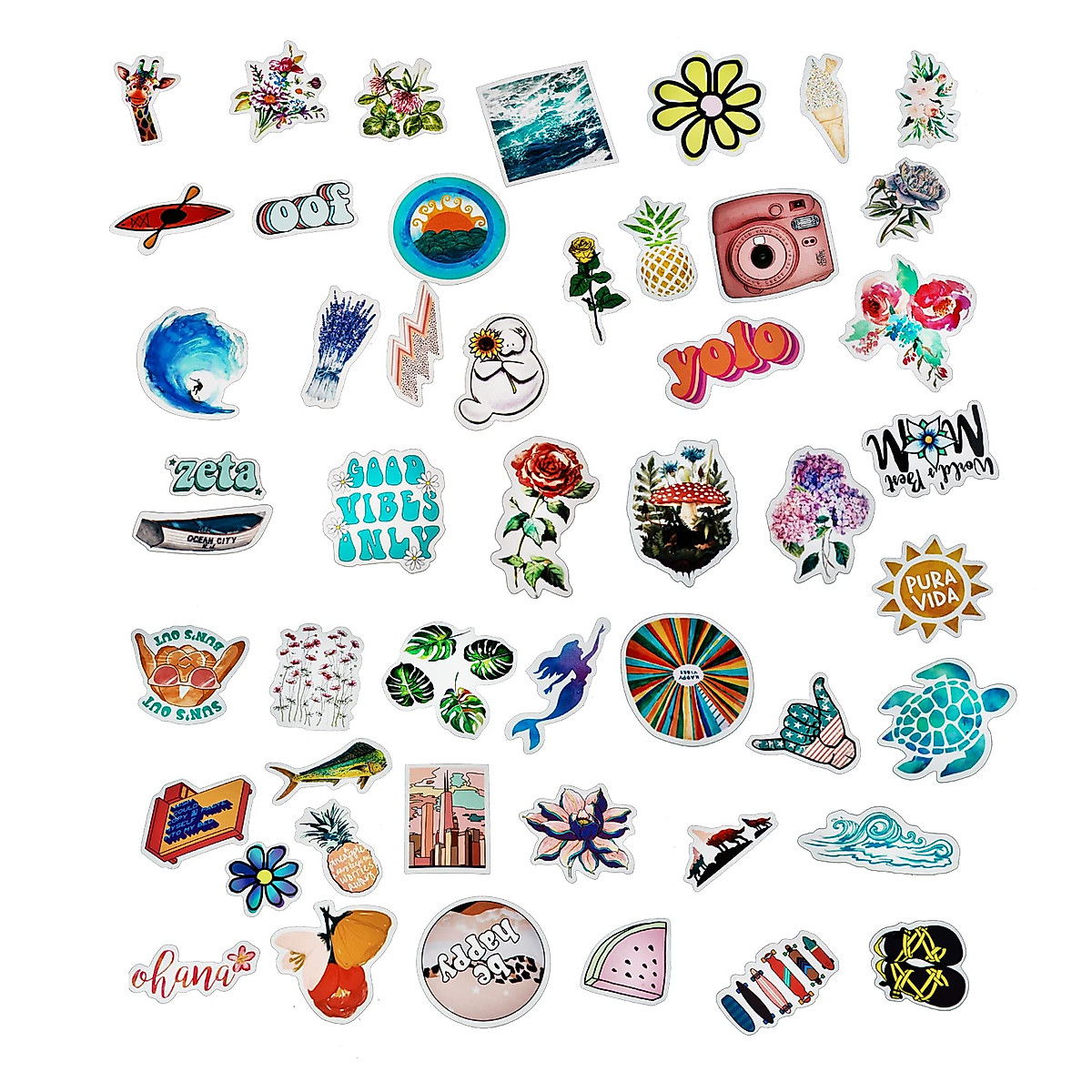 Tang Cai 100pcs Teens Kids Vsco Aesthetic Stickers, Cute Waterproof Vinyl Sticker for Hydroflask,Water Bottle,Car,Guitar,Skateboard