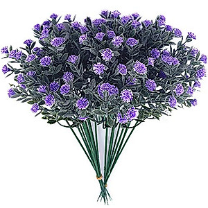 Artificial Flowers Mini Plastic Baby Breath, MASUMARK SM Fake Plants Shrubs Gypsophila Grass Bushes Home Garden Office House Outdoor Indoor Wedding DIY Decor Planter Filler Decoration - Purple 20 Pack