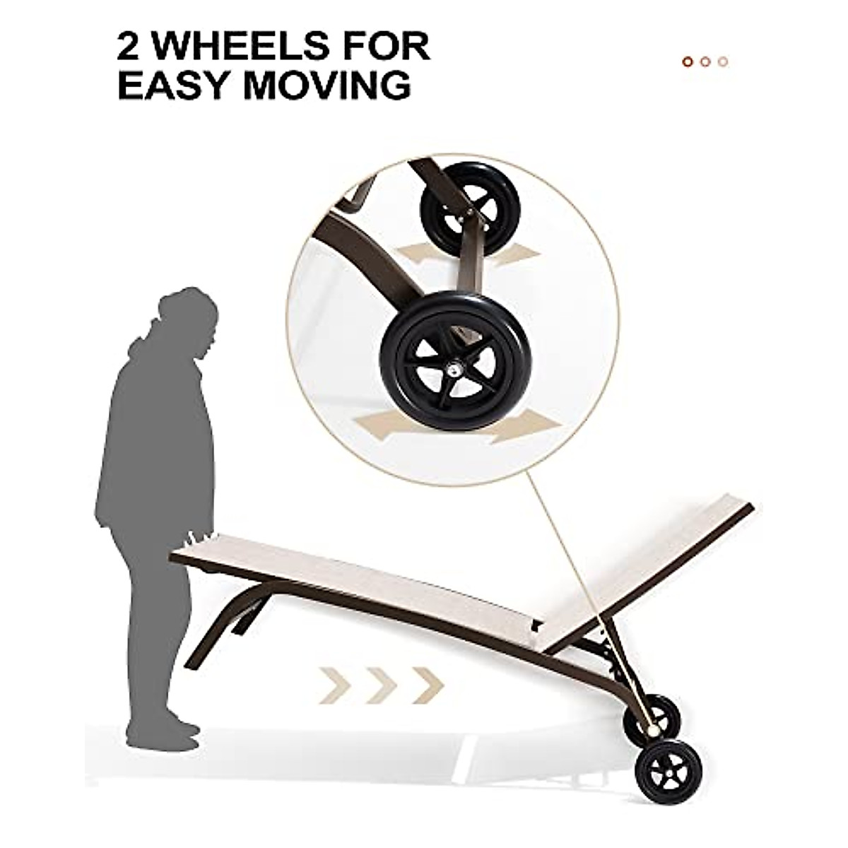 Crestlive Products Aluminum Chaise Lounge Chairs with Wheels Outdoor Adjustable Recliner Five-Position and Full Flat Tanning Chair All Weather for Patio, Beach, Yard, Pool (2PCS Beige)