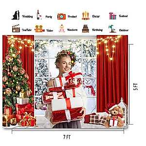 CHAIYA 7X5FT Winter Snow Christmas Trees Backdrop for Photography and Family Party - New Year Celebration Background