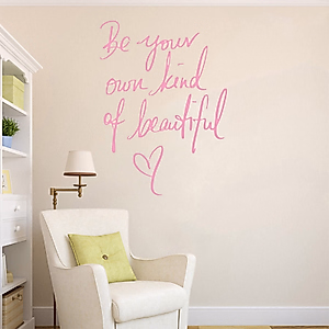 Be Your Own Kind of Beautiful Vinyl Wall Decals Sayings Pink Art Lettering Wall Stickers Decor Wallpaper for Girls Women Bedroom Living Room Background Home Decoration