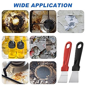 Amaxiu 2Pcs Cleaning Scrapers, Scrapers for Ovens Stoves Induction Hob Freezer Stainless Steel Scraper Corner Seam Cleaning Tools Putty Scraper with Plastic Handle for Kitchen(2Pcs)