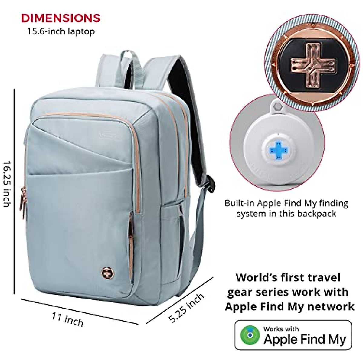 Swissdigital Design Women Laptop Backpack For Women With Apple Find My network,College Bookbags With USB Charging Port，Large Capacity Computer Backpacks For Work Business