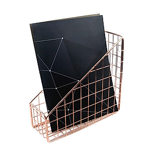 Coshar Minimalist File Holder Metal Wires Magazine Organizer Document Rack Letter File Storage Organizer Desktop Accessory - Rose Gold