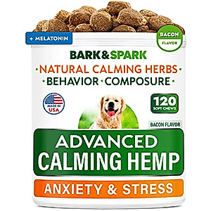 Advanced Calming Hemp Treats for Dogs - Hemp Oil + Melatonin - Anxiety Relief - Separation Aid - Stress Relief During Fireworks, Storms, Thunder - Aggressive Behavior, Barking - 120 Soft Chews