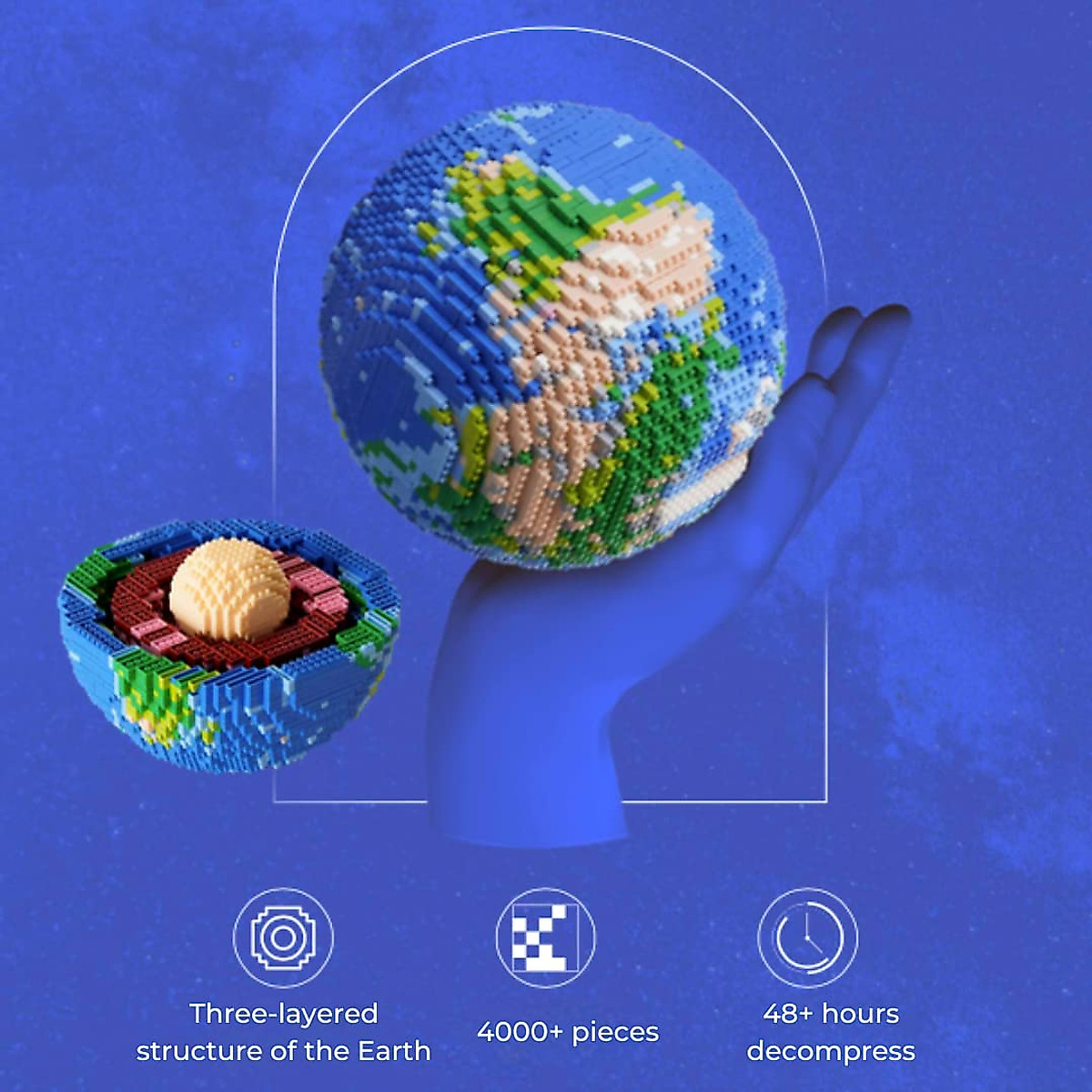 AstroReality: New 3D Pixel Earth Model Building Blocks Set (Pro), 11 Colors and 96 Shapes, Classic STEM Educational Puzzle, Toy for Adults and Kids 12+ (4,000 Pieces)