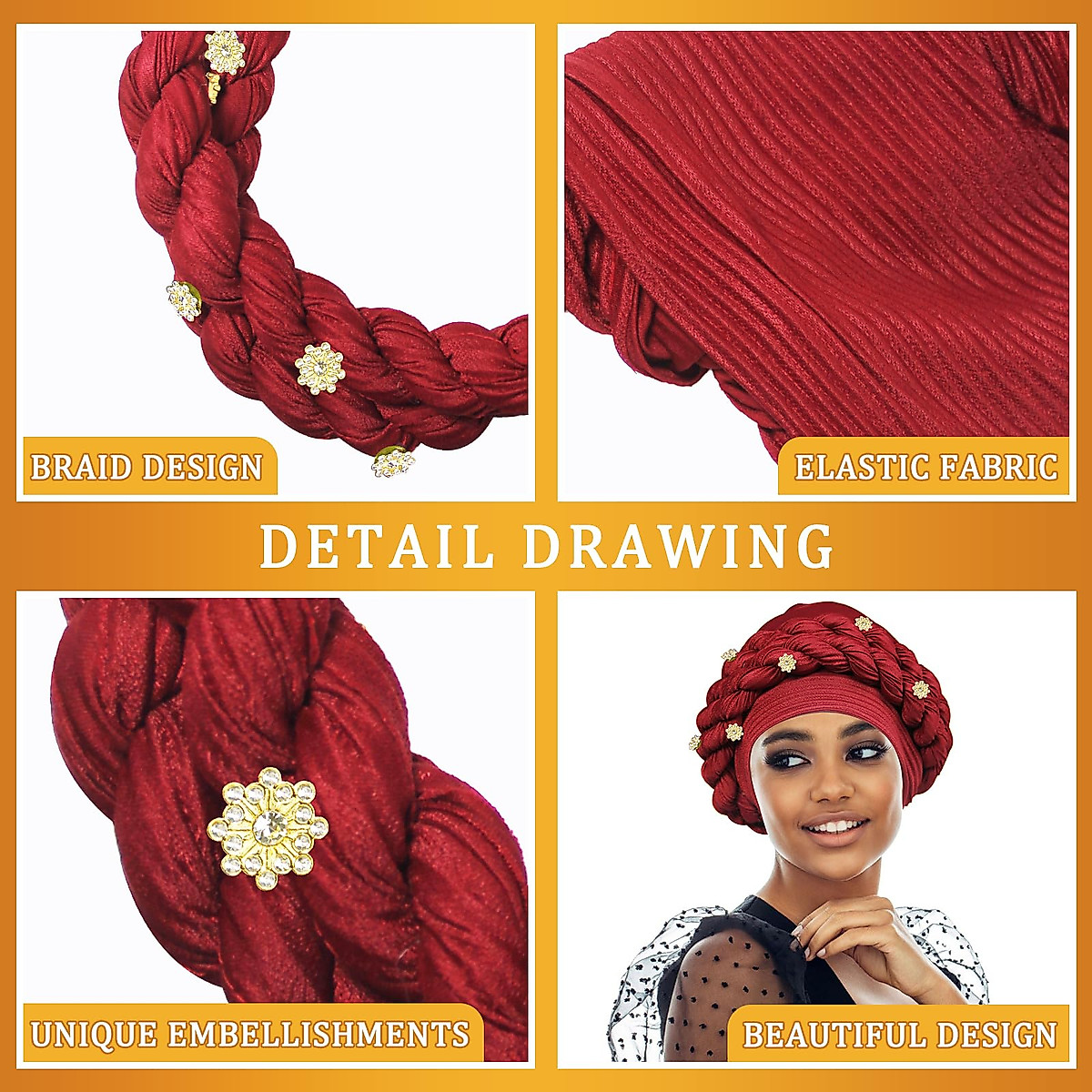 3 PCS African Braid Head Wrap, Twisted Braid Hat Turban Headscarf, Head Coverings Headwrap for Black Women