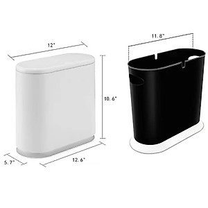 Baosia 8 Liter White Rectangular Plastic Trash Can Wastebasket with Press Type Lid,2.1 Gallon Slim Trash Bin,Narrow Trash Can Waste Bins for Bedroom, Bathroom, Office,Kitchen，Powder Room