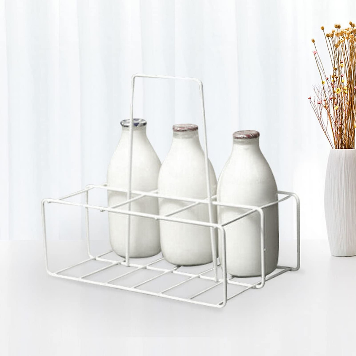 Cabilock Shelf Bracket Beer Bottle Carrier Holder Rack: Metal Wire Basket Wine Bottle Drink Rack Basket Bread Fruit Stand Holder for Snacks Fruits Bread Kitchen Desktop Stand