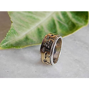 Personalized Silver Mushroom 925 Sterling Silver ring, Mushroom spinner Ring, Women Girls Girlfriends, Wedding Band, Forest Jewelry, Engraved Ring, Stocking Stuffer, (6), Silver & brass, 4 - 14 Size