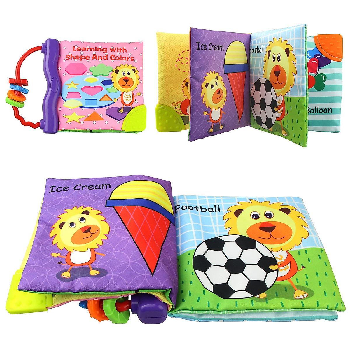 Hapavis Teething Cloth Books Soft Activity Crinkle Baby Books Toys for Early Education for Babies Teether Ring Shape and Colors