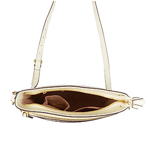 Ainifeel Women's Patent Leather Triple Zip Pocket Crossbody Bag Genuine leather shoulder bags (Medium, Off white)