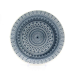 Euro Ceramica Fez 16 Piece Double Bowl Stoneware Reactive Crackleglaze Dinnerware Set, Service for 4, Teardrop Medallion Design, Grey