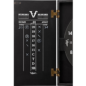 Viper Hideaway Cabinet & Steel-Tip Dartboard Ready-to-Play Bundle, Reversible Standard and Baseball Game Options with Two Sets of Steel-Tip Darts and Chalk Scoreboards, Black Matte Finish