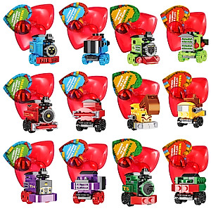 JOYIN Building Blocks Prefilled Hearts with Valentine Day Cards,Valentine Train Toys for Kids Party Favor, Classroom Exchange Prize Supplies, Valentine’s Gifts