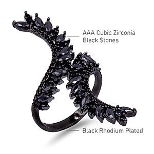 Cocktail Fashion Ring Size Adjustable From 6-8.5 CZ Marquise Shape Jewelry for Women (Black)