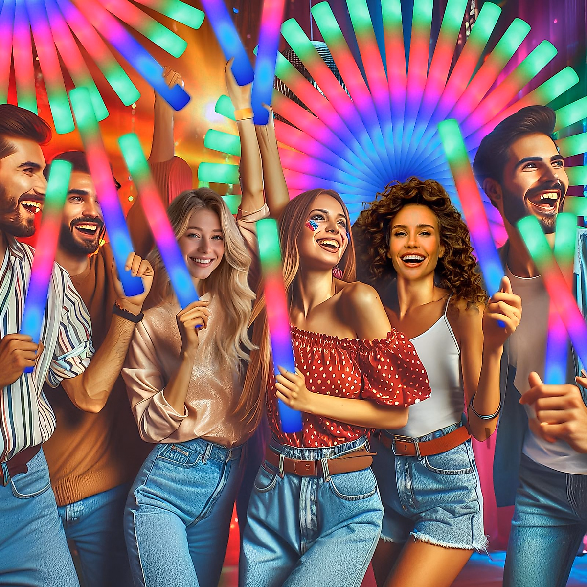 Wellent 155 Foam Glow Sticks Bulk, Foam Light Up Sticks, Bulk Glow Sticks, LED Foam Sticks with 3 Mode Colorful Flashing,Glow in the Dark Party Supplies for Wedding, Birthday, Concert, Raves, New Year