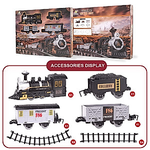 LEYI Classic Train Set Toys with Sound and Light Round Tracks Railway for Under Christmas Tree Battery Operated Train Toys Christmas Birthday Gifts for Boys and Girls 4 Cars 10 Tracks