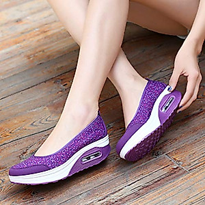 CYBLING Womens Platform Wedge Walking Shoes Fashion Air Cushion Slip on Sneakers Outdoor Fitness Loafers Purple