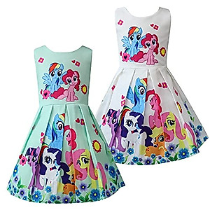 TOHD Toddler Girls Baby Princess Dress Sleeveless Little Pony Print Show Dresses (5-6 Years, White)
