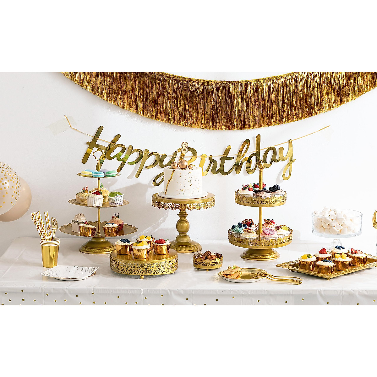 HBlife 6 PCS Gold Cake Stand Dessert Table Display Set Include Cake Stands, Cupcake Stand/Tower, Dessert Stands, Perfect Display for Wedding, Party, Birthday, Baby Shower, Anniversary Decorations