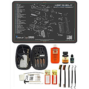 EDOG Range Warrior 27 Pc Gun Cleaning Kit - Compatible with S&W M&P Shield - Schematic (Exploded View) Mat, Range Warrior Universal .22 9mm - .45 Kit & Tac Book Accessories Set