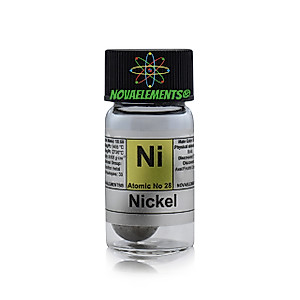 Metallic Nickel Element 28 Ni, 99.9% Spheres> 10 Grams in Glass Vial with Label