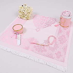 Islamic Elite Favors Personalized Muslim Lightweight Travel Prayer Rug Prayer Beads Set, Prayer Mat Tasbeeh Set, Ramadan Eid Hajj Umrah Wedding Birthday Graduation Mother's Day (Pink)
