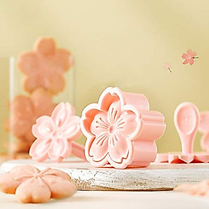 Cookie Press, 4 Styles Cookie Stamps Cherry Blossom Cookie Cutters Mold for Flower Cookies Pastry Accessories (Pink)